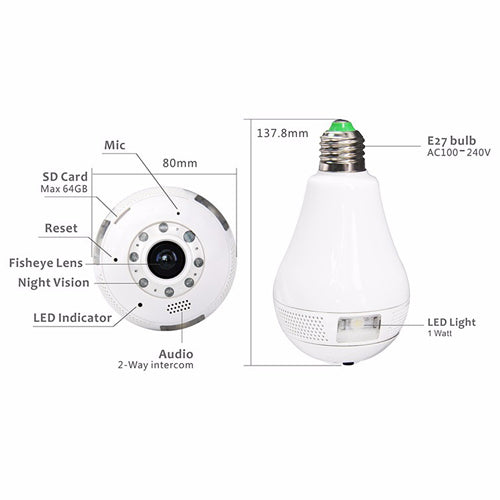 Wireless Mini 960P P2P Hidden Fisheye WIFI Bulb Camera with – Mega PC Inc.